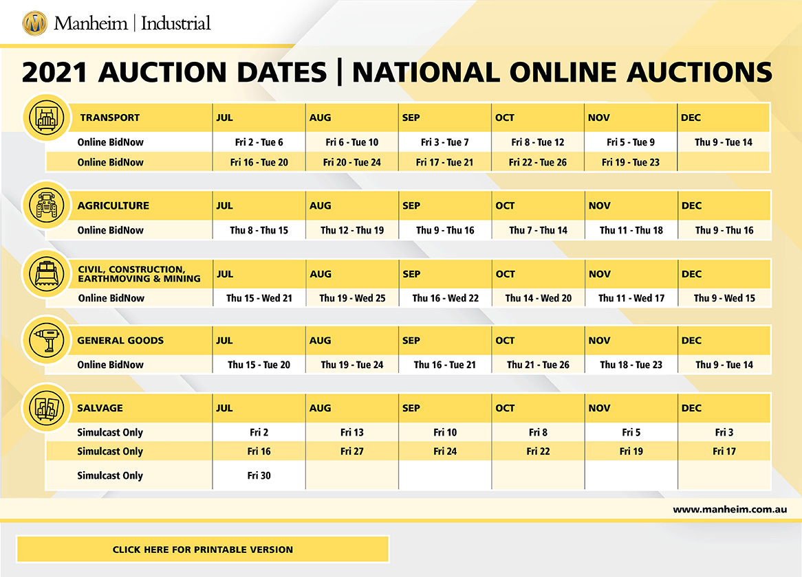 Truck & Machinery Auction Dates | Manheim Australia