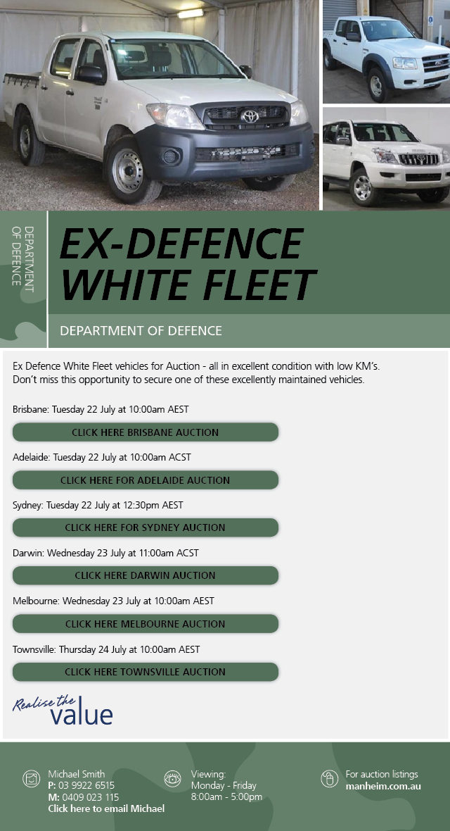 Department of Defence white fleet trucks | Manheim